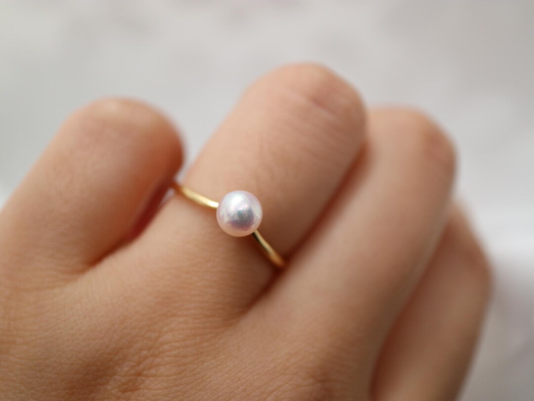 5.5mm Single Japanese Akoya Pearl Ring, 18K Solid Yellow Gold - Etsy