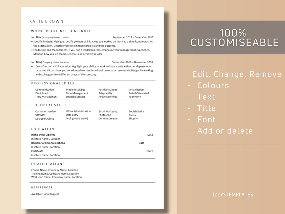 ATS Friendly Resume Template Microsoft Word Cover Letter References ...