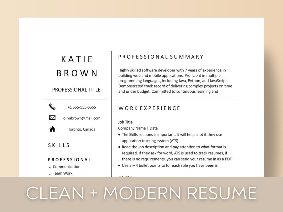Clean and Modern Resume Template Word CV Template Cover Letter ...