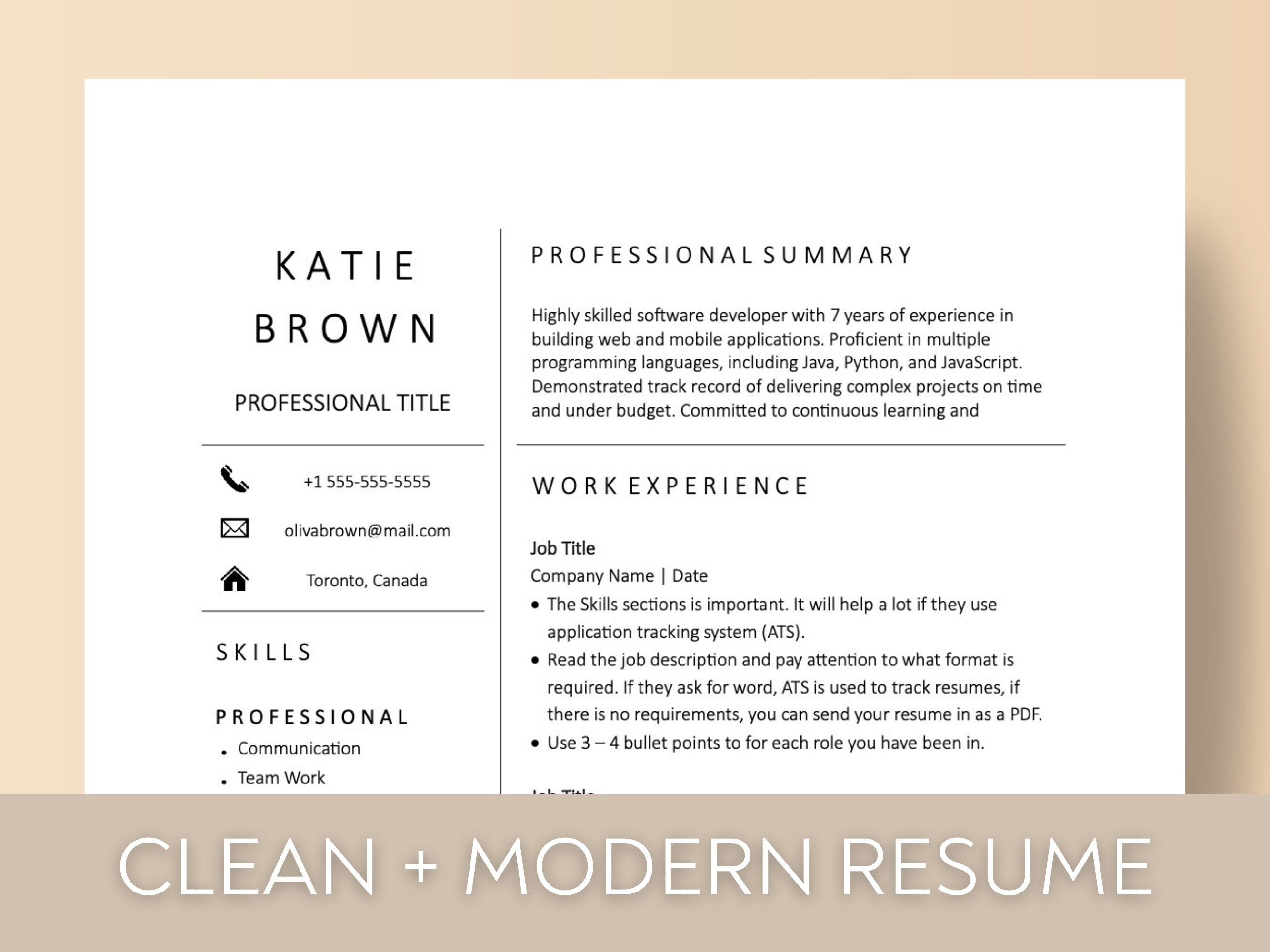 Clean and Modern Resume Template Word CV Template Cover Letter ...