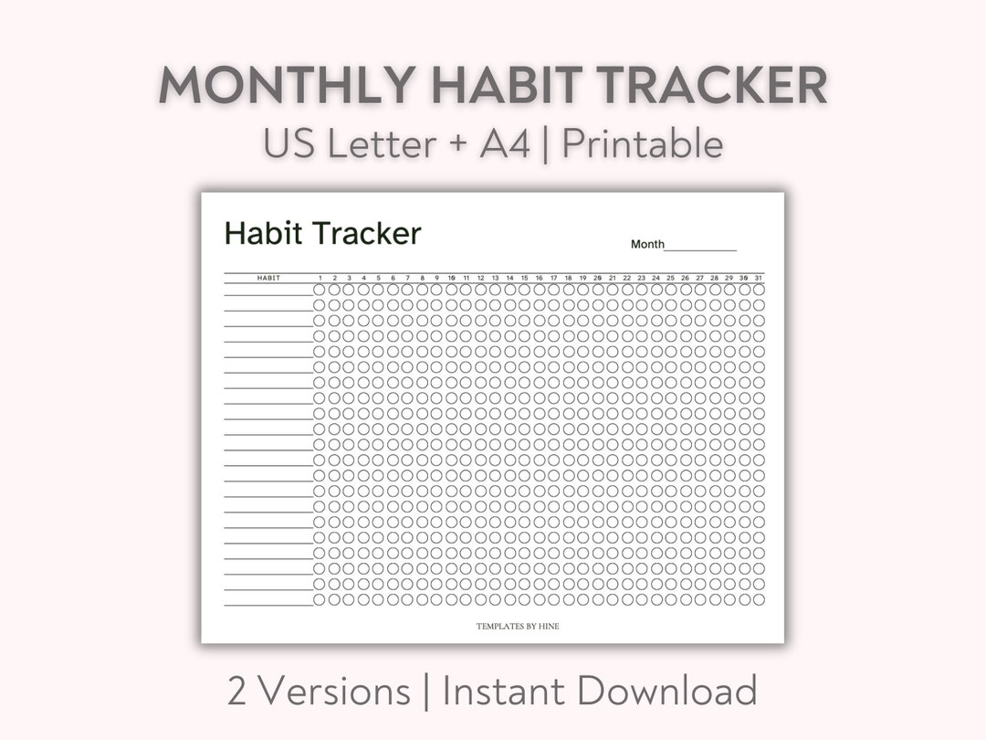 Monthly Habit Tracker | Landscape Printable | Habit Tracker Template ...