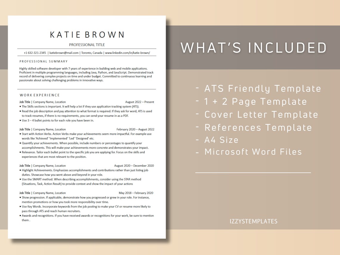 ATS Friendly Resume Template Microsoft Word Cover Letter References ...