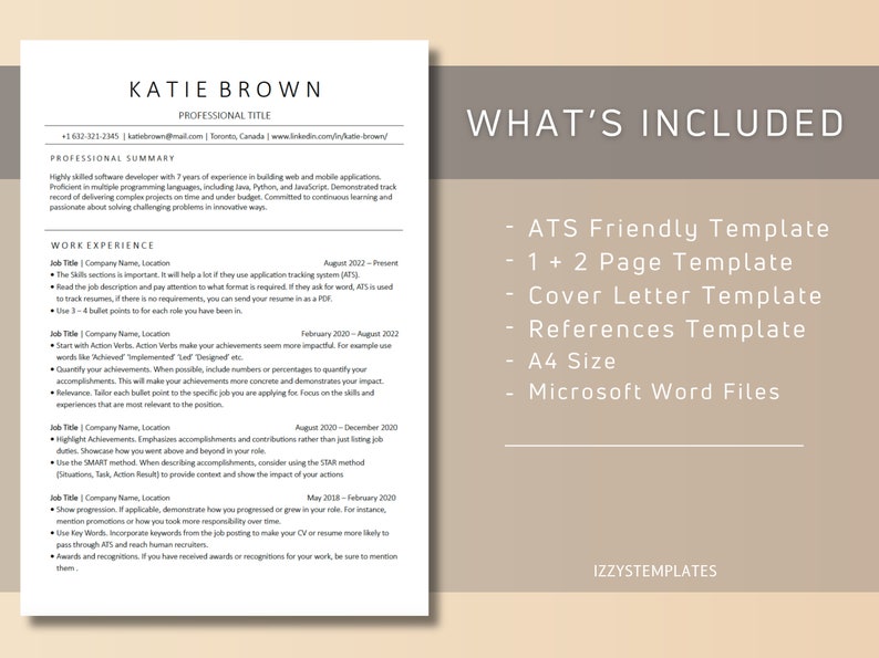 ATS Friendly Resume Template Microsoft Word Cover Letter References ...