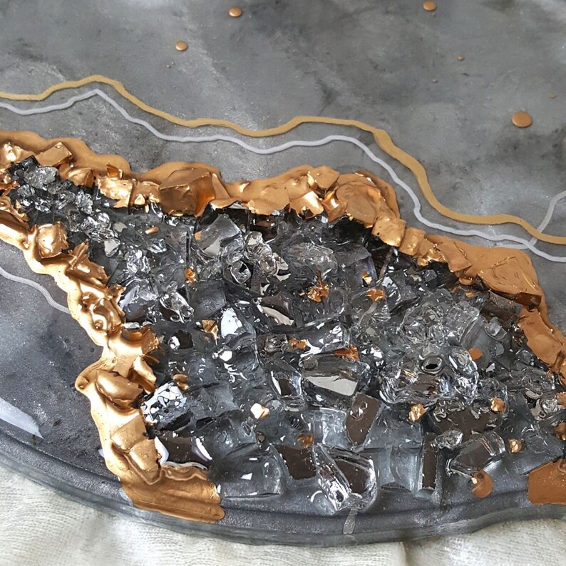 Grey Resin GLAM Decorative Tray W/crushed Glass | Dresser and Table ...