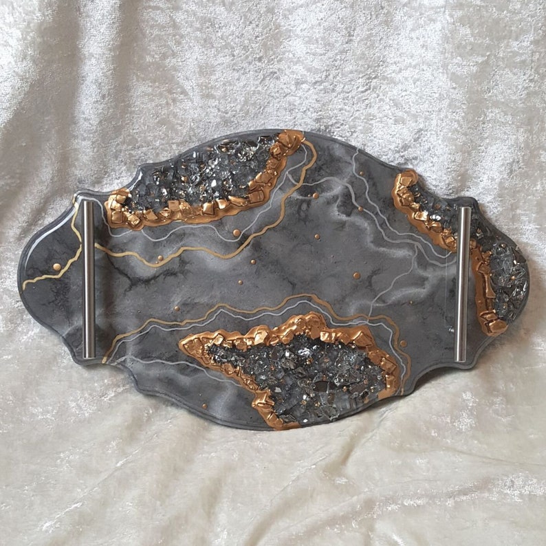 Grey Resin GLAM Decorative Tray W/crushed Glass | Dresser and Table ...