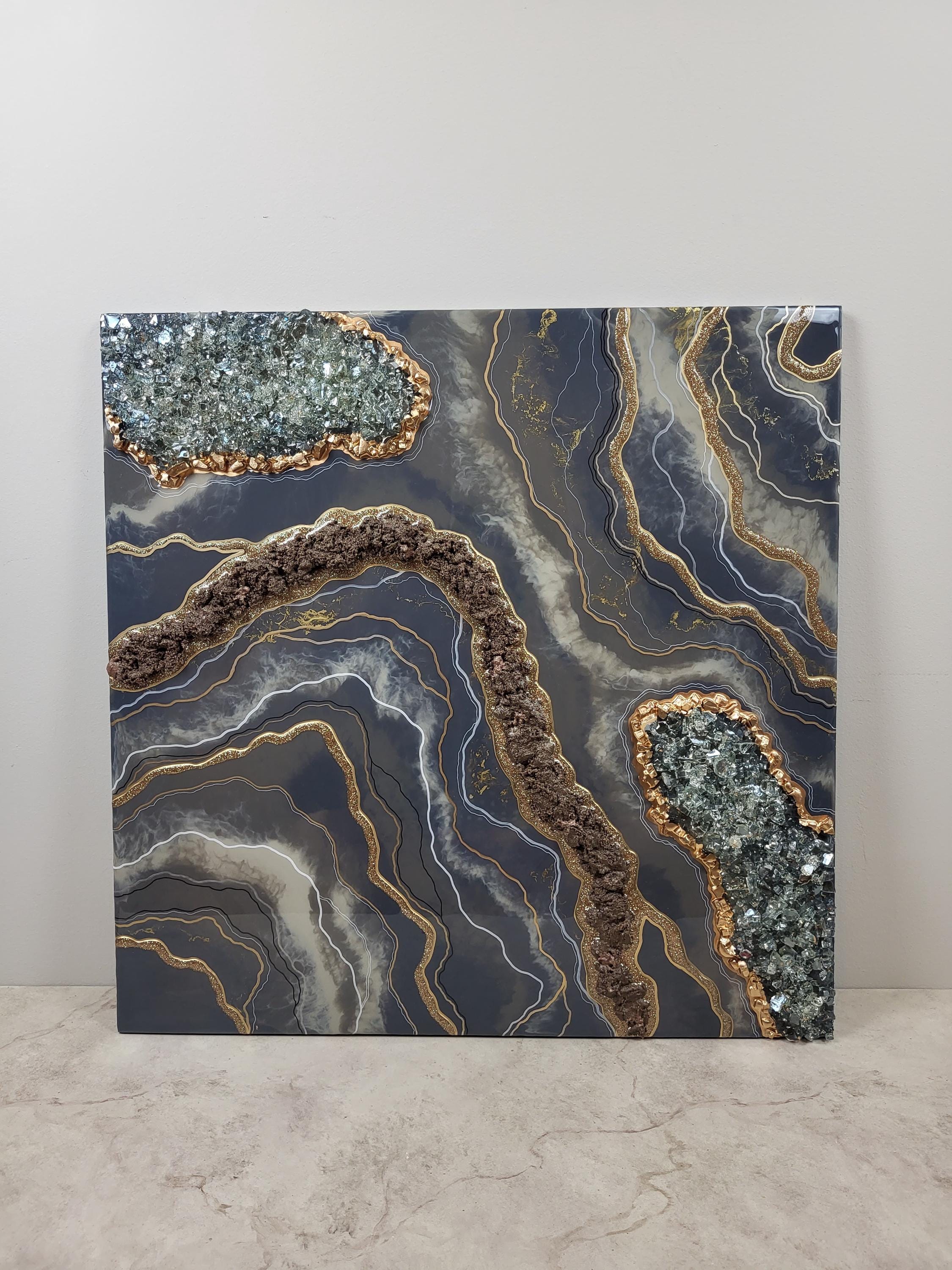24"x24" Grey Geode Resin Wall Art | on Wood Panel | Custom Home Decor ...