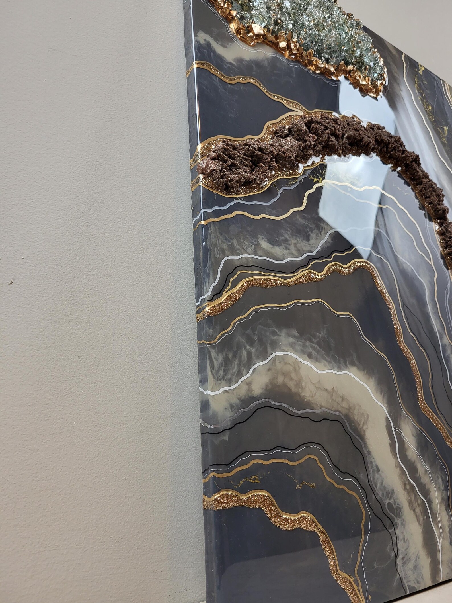 24"x24" Grey Geode Resin Wall Art | on Wood Panel | Custom Home Decor ...