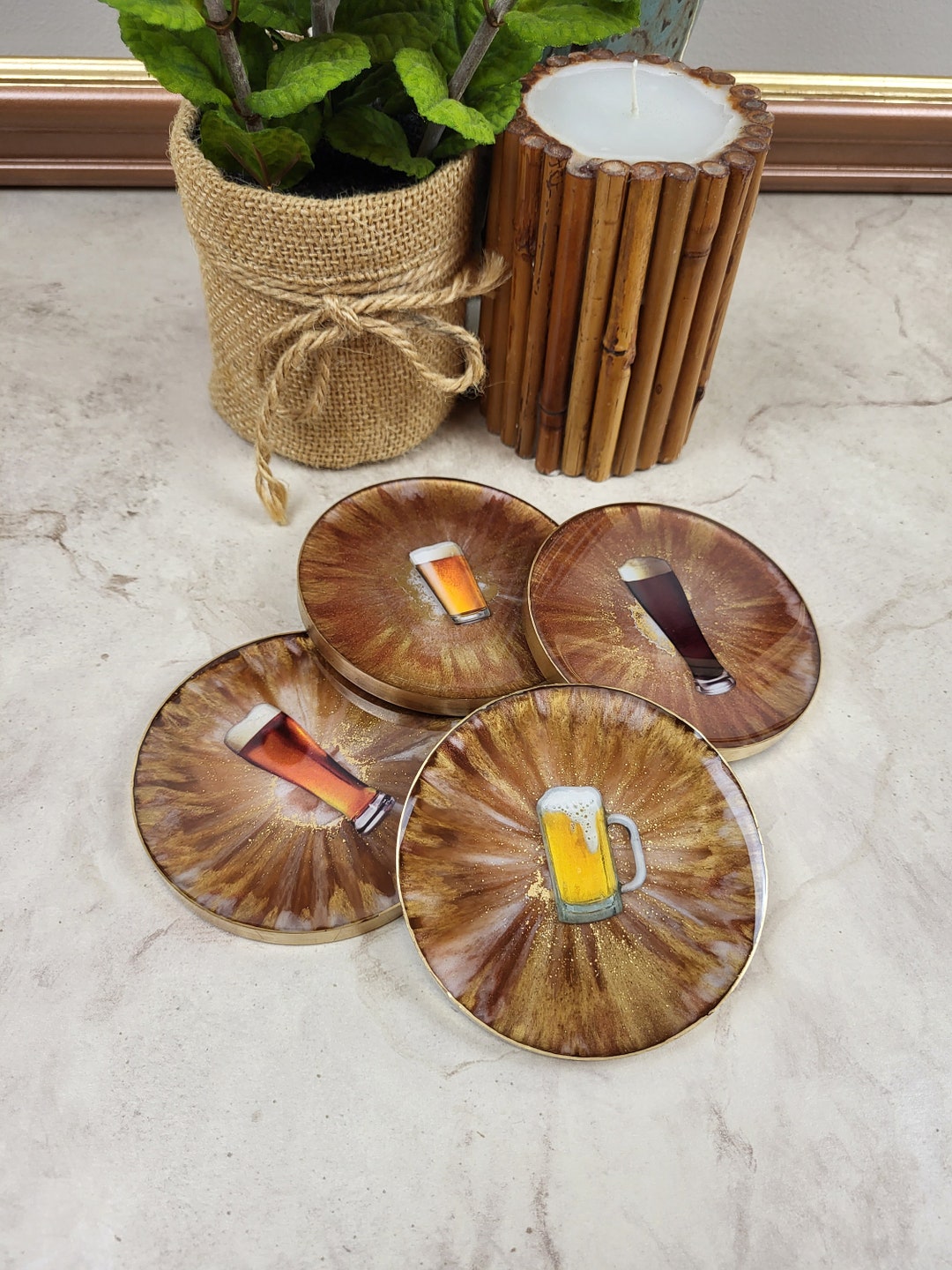 Resin Beer Themed Coasters | Barware | Round Coaster Set - Etsy