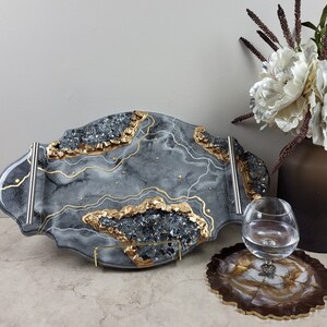 Grey Resin GLAM Decorative Tray W/crushed Glass | Dresser and Table ...
