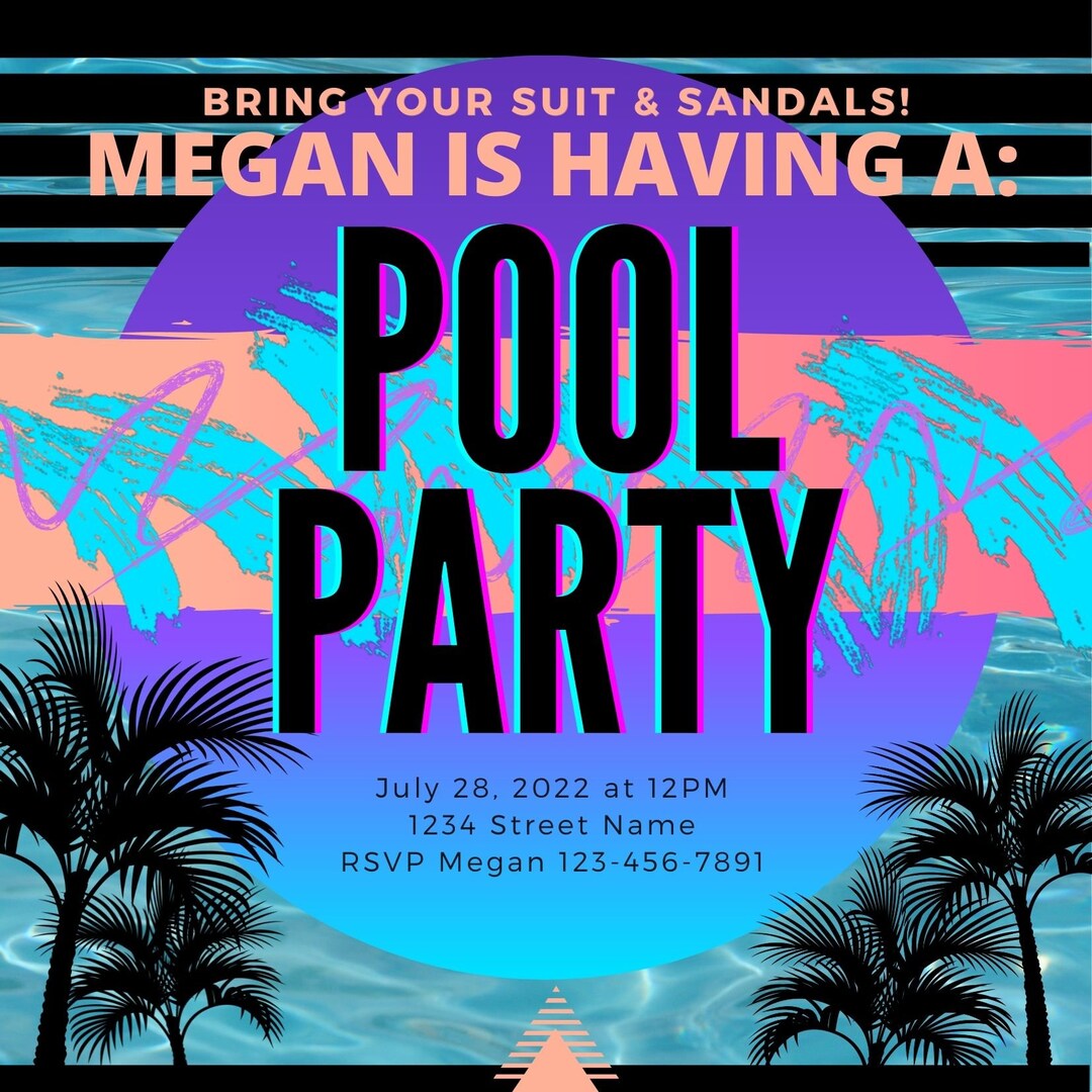 90s Pool Party Invitation Canva Template - Etsy