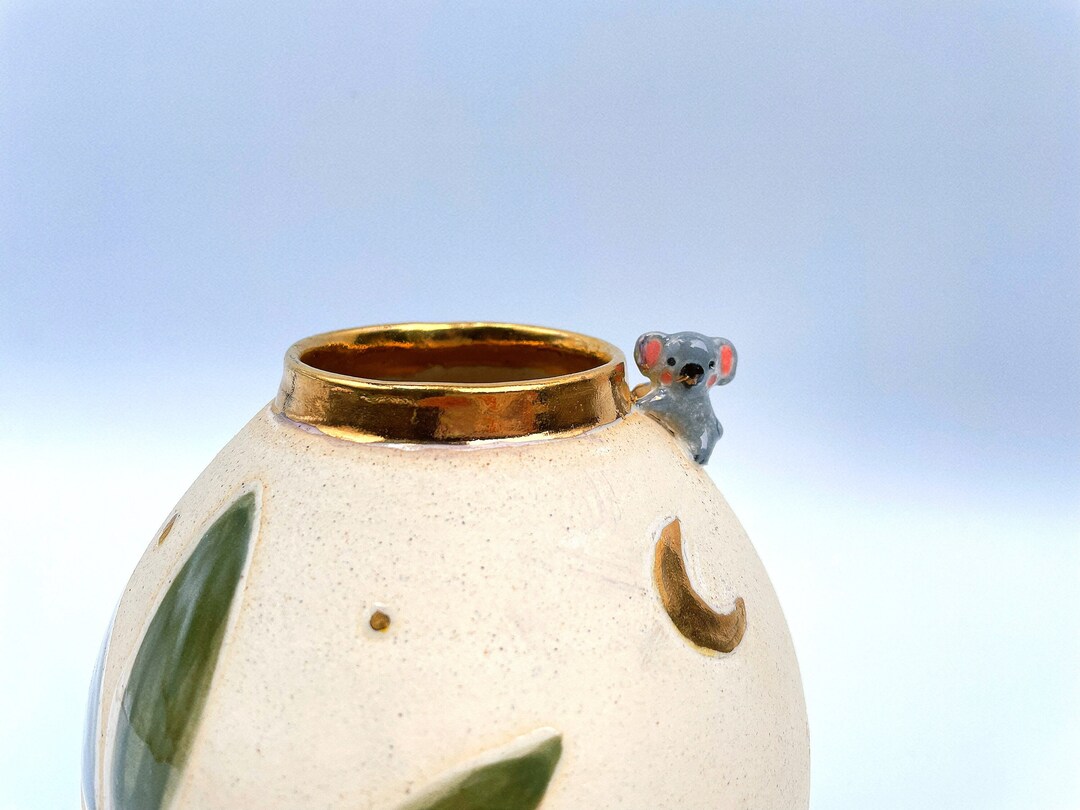 Koala Eucalyptus Moon Jar With Gold Rim and Accents - Etsy