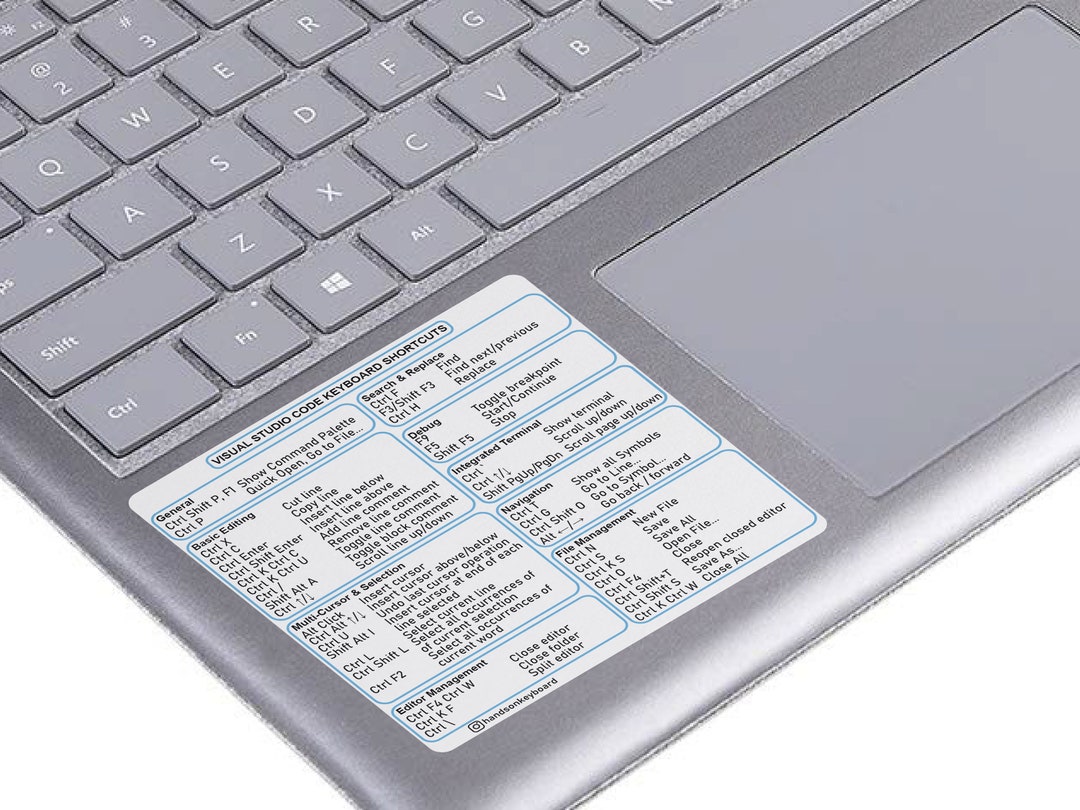 Visual Studio Code - 3.75in - PC - Keyboard Shortcuts, Quick Reference ...