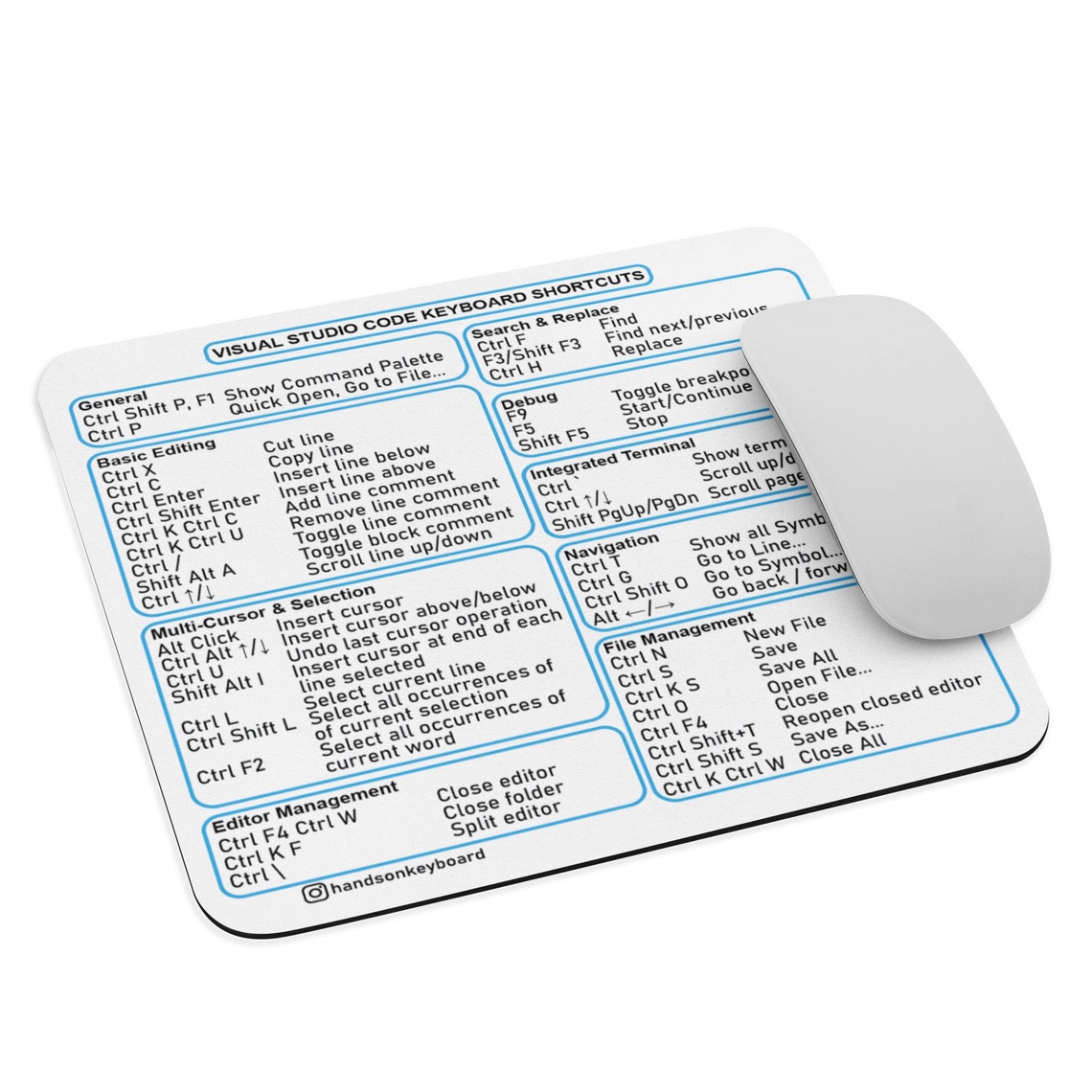 Visual Studio Code Shortcuts - Mouse Pad, Quick Reference Guide ...