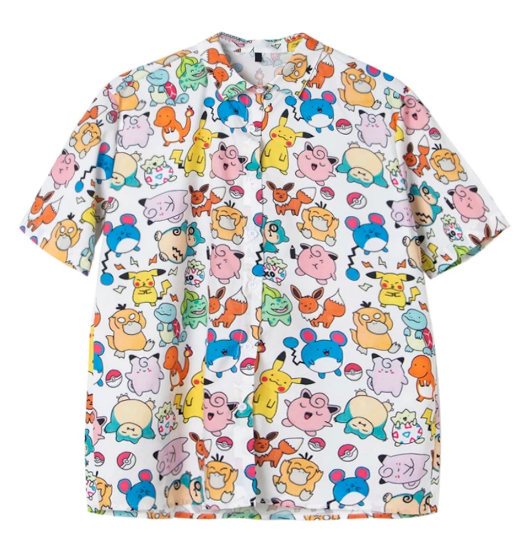 All Over Pokemon Print Shirt Cartoon Button up Retro - Etsy