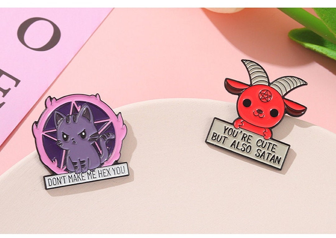 Cute Baphomet Pin Set Cute as Hell Pin Set Don't Make Me Hex You Cat ...