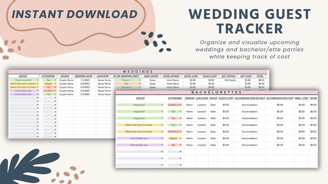 Wedding Season Template, Keep Track of Upcoming Weddings and ...