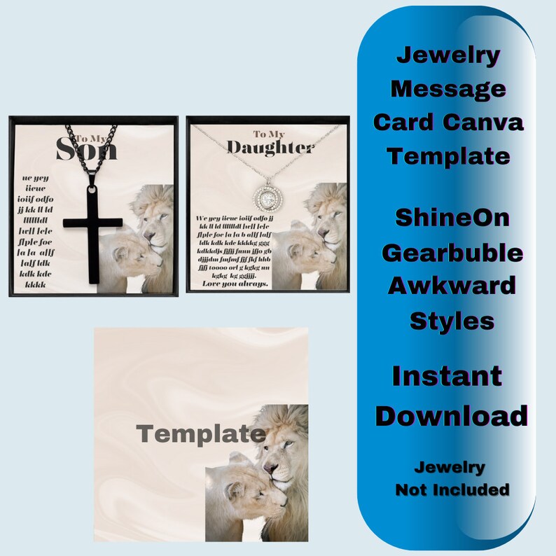 Message Card Template Lion and Cub Necklace Card Shineon - Etsy