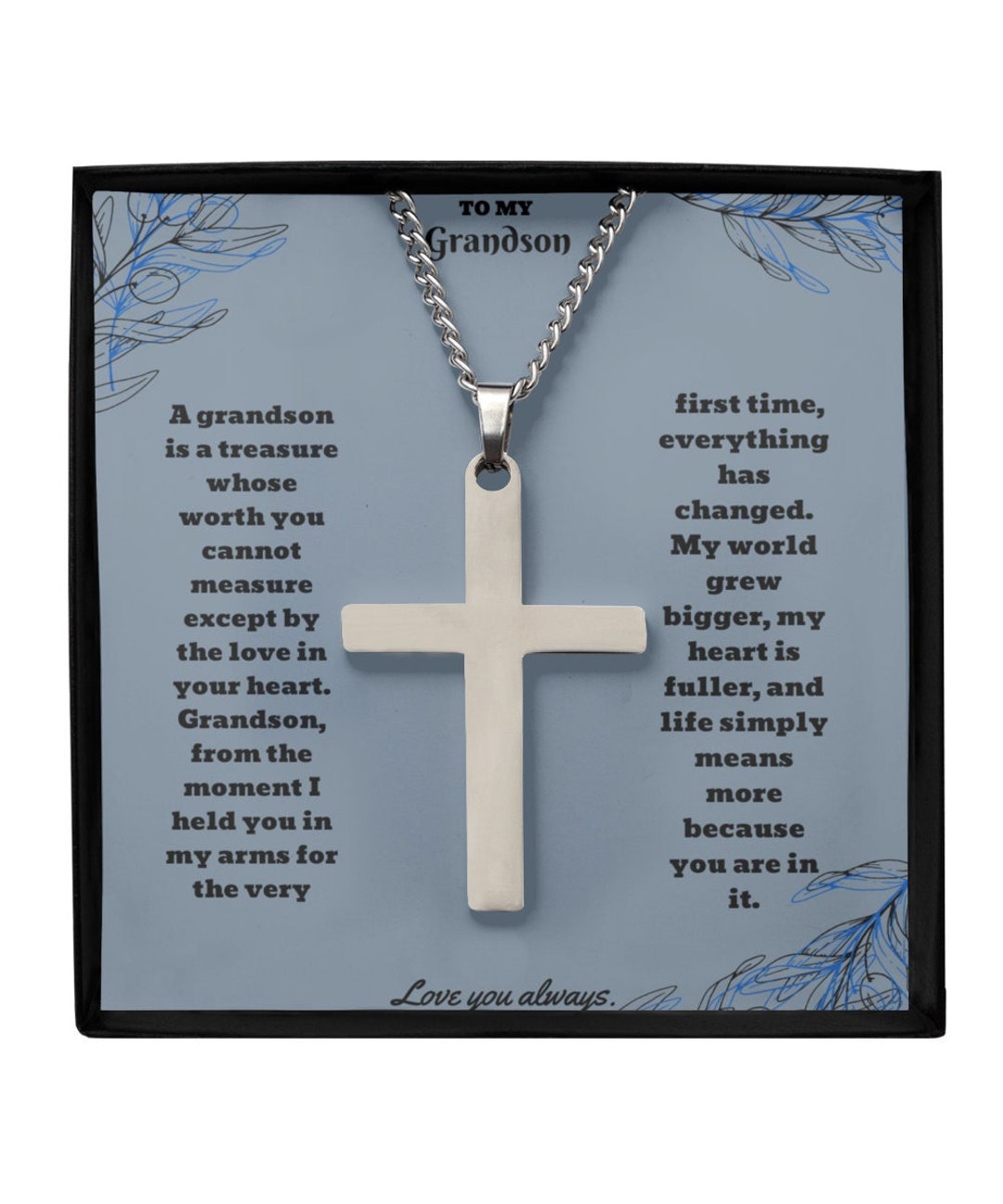 Grandson Gifts, Grandson Necklace, Brass Cross Necklace, Grandson Gifts ...