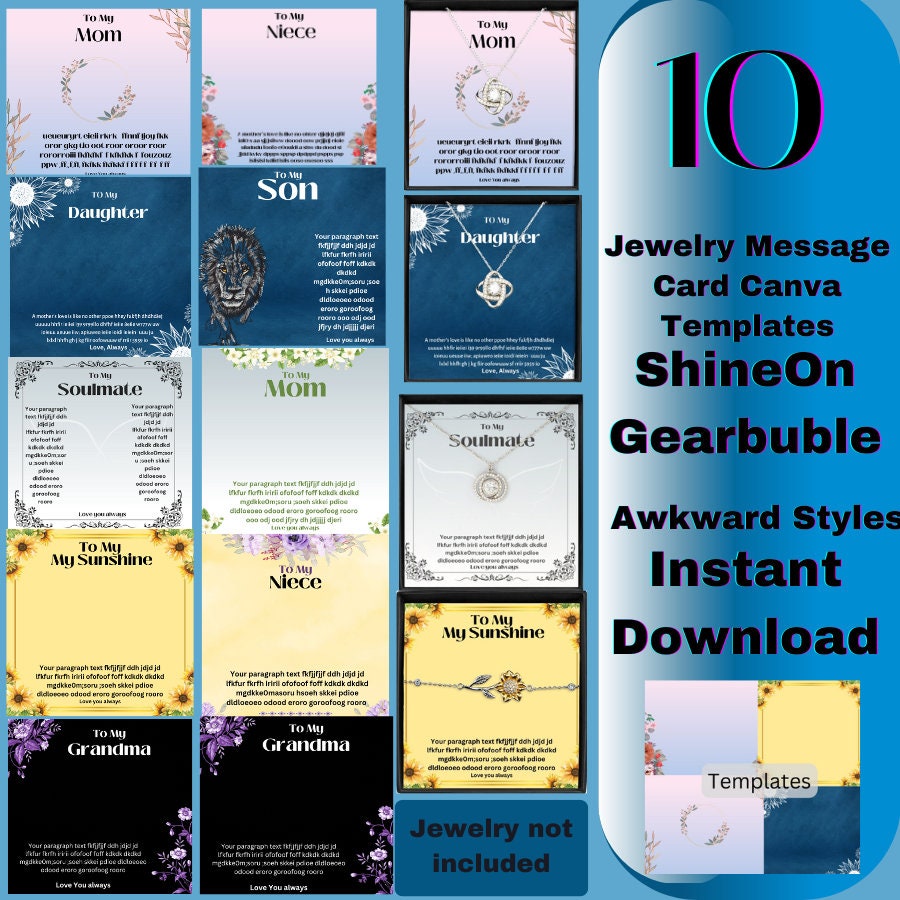 Jewelry Message Card Templates, Shineone Message Card, Canva Templates ...