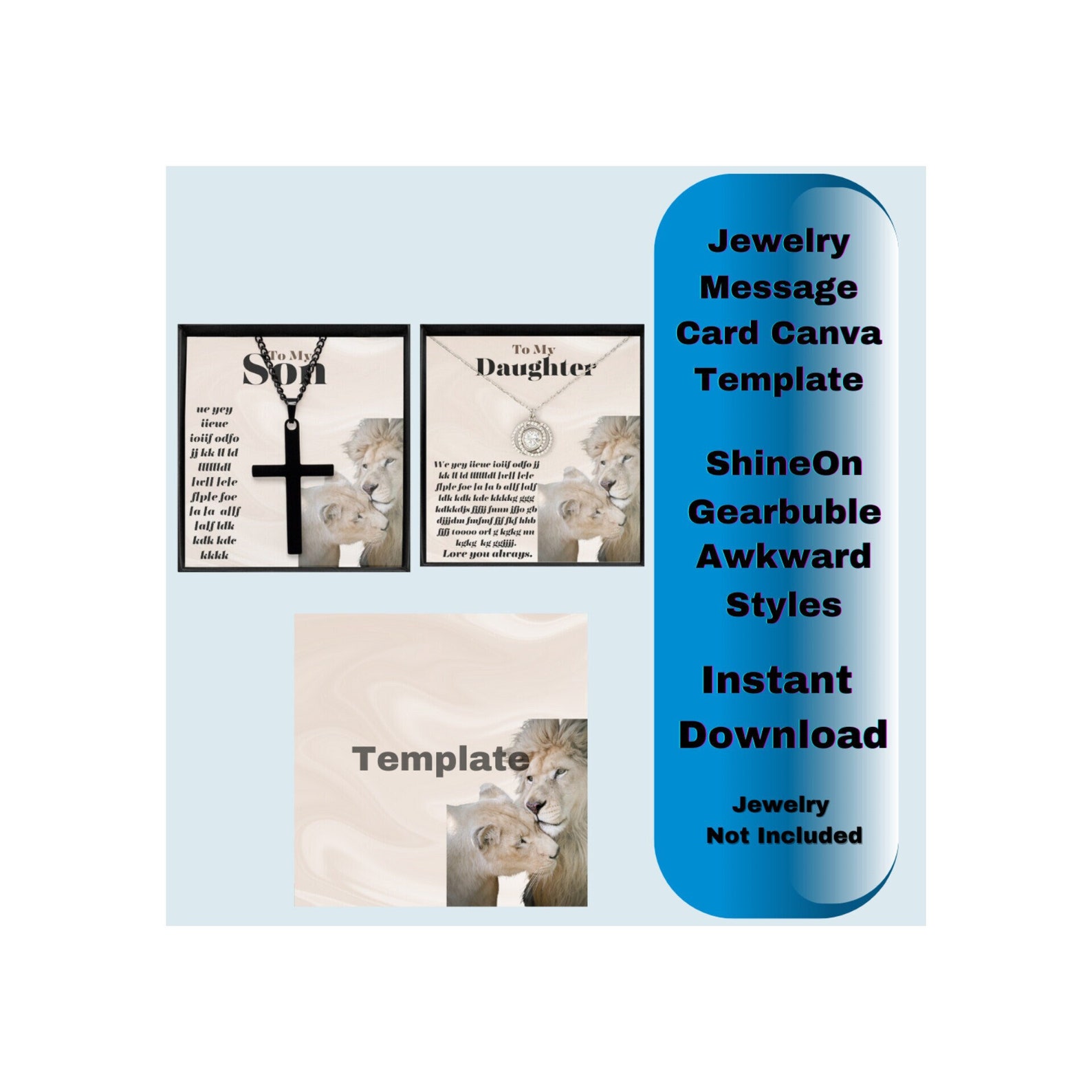 Message Card Template Lion and Cub Necklace Card Shineon - Etsy