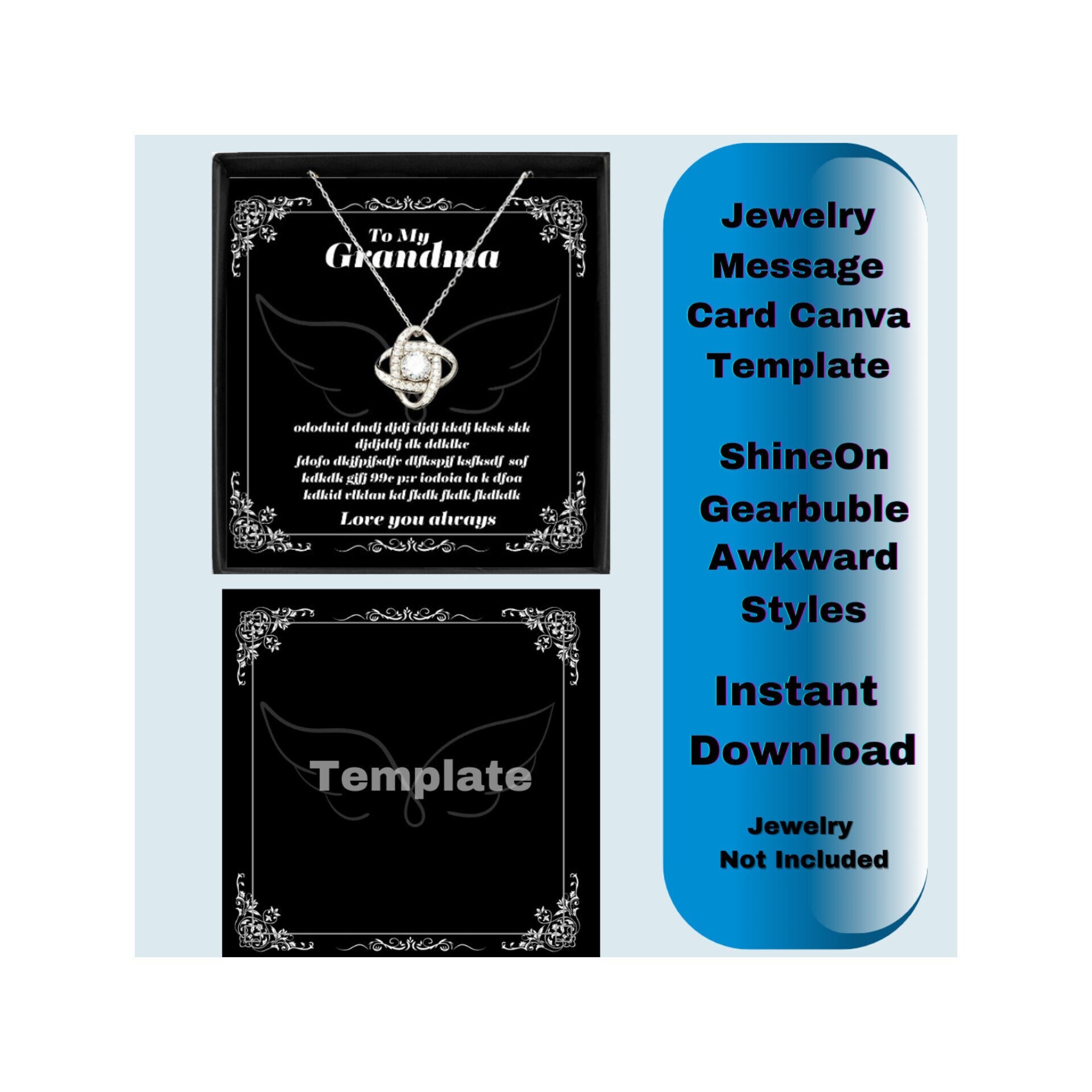 Message Card Template, Black and White Necklace Card, Shineon Message ...