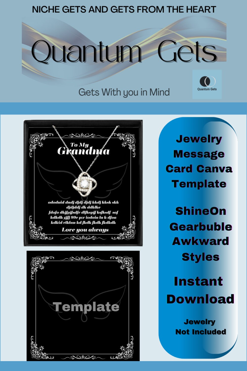 Message Card Template, Black and White Necklace Card, Shineon Message ...