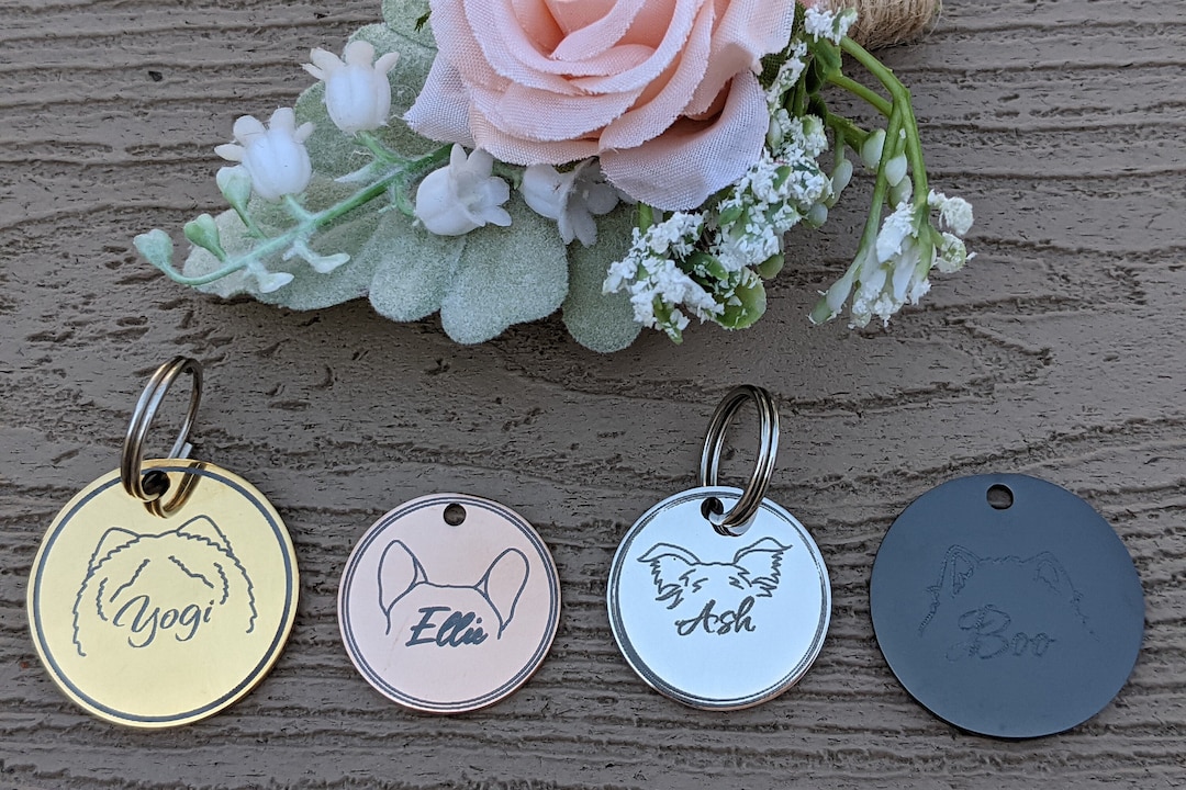 Personalized Round Dog Tag With Dog Ear Silhouette - Etsy