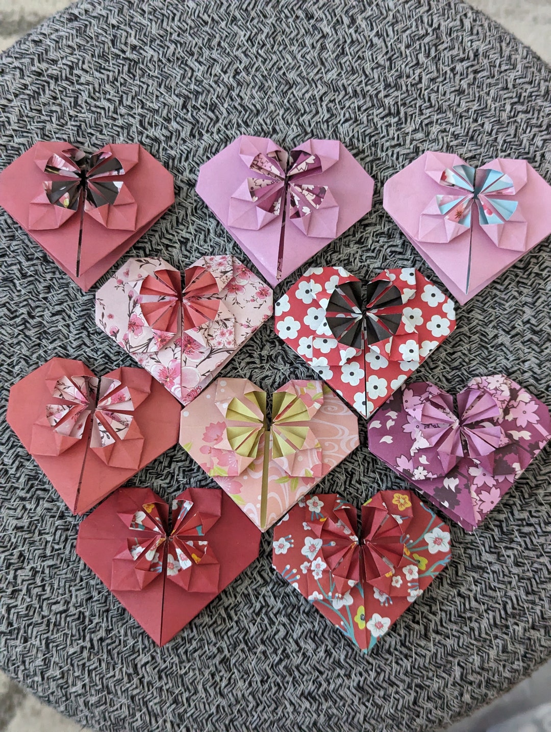 Origami Heart Bookmarks or Party Favors: Cherry Blossom Edition set of Two - Etsy