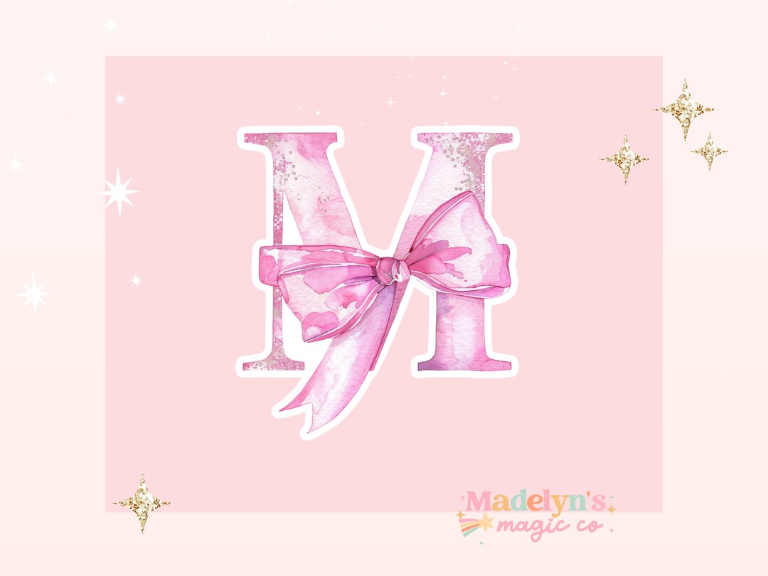 Pink Bow Initial Sticker~ Personalized Pink Bow Sticker ~ Initial ...