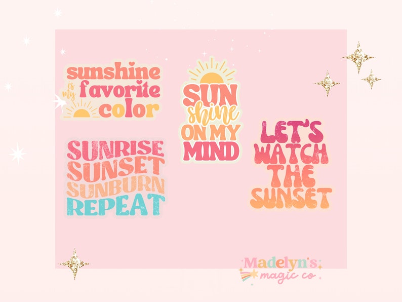 Summer Sunset Set of 5 ~ Laptop and Water Bottle Stickers ~ Summer ...