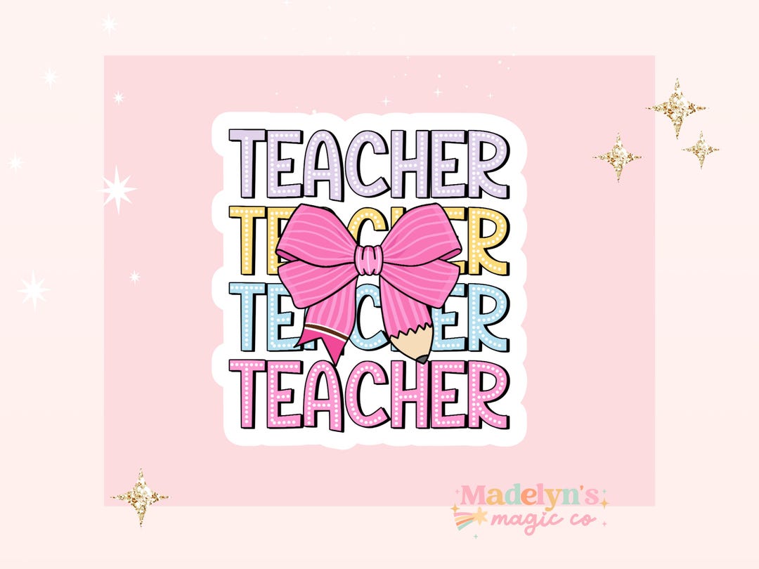 Teacher Pastel Bow Sticker ~ Teacher Sticker ~ Water Bottle Sticker ...