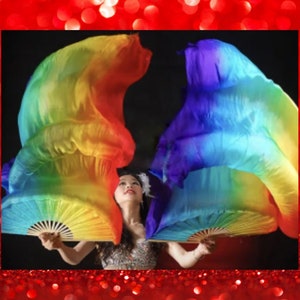 Rainbow Silk Fans - Sold as a Pair!! - Etsy