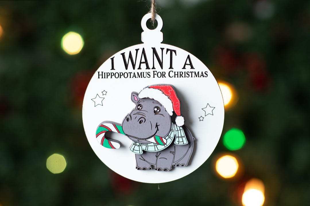 I Want a Hippopotamus for Christmas Ornament, Cute, Hippo, Funny ...