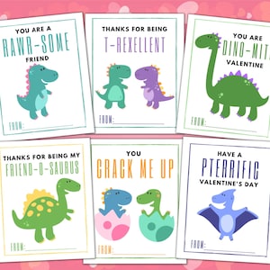 Printable Dinosaur Valentine's Day Cards. Instant PDF Download - Etsy