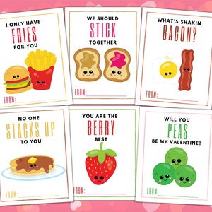 Printable Valentine's Day Card Bundle - 18 Food Pun Cards - Instant ...