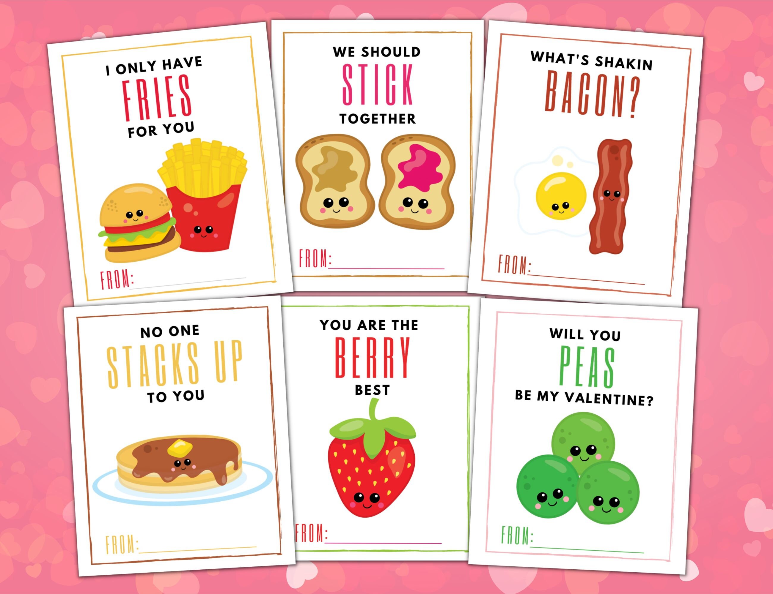 Printable Valentine's Day Card Bundle - 18 Food Pun Cards - Instant ...