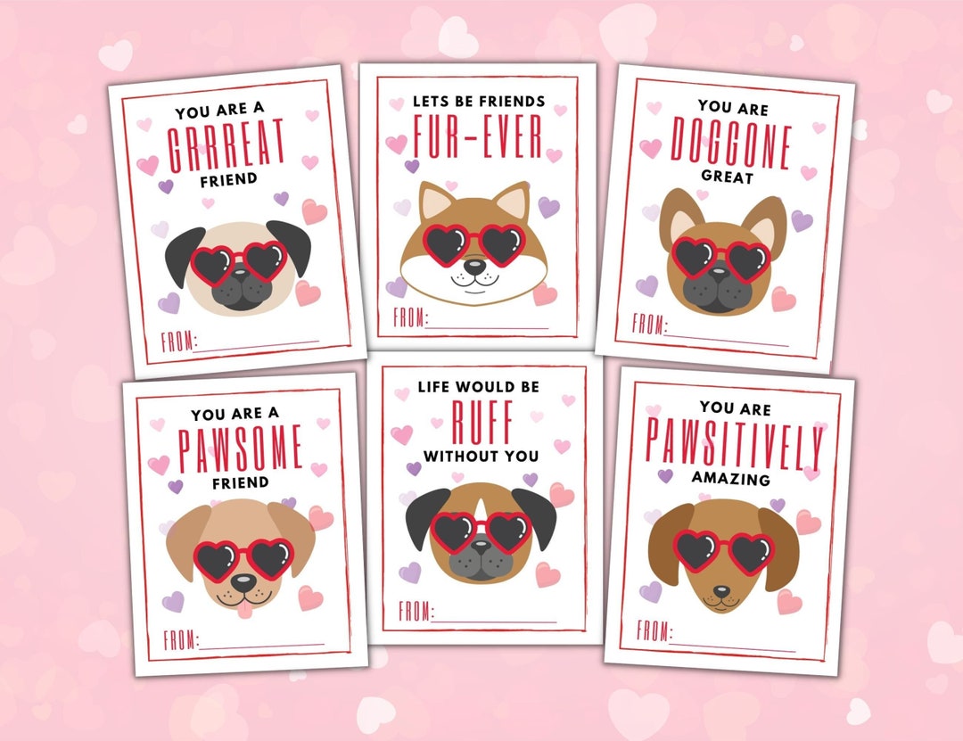 Printable Puppy Valentine's Day Cards. Instant Download Kids Valentine ...