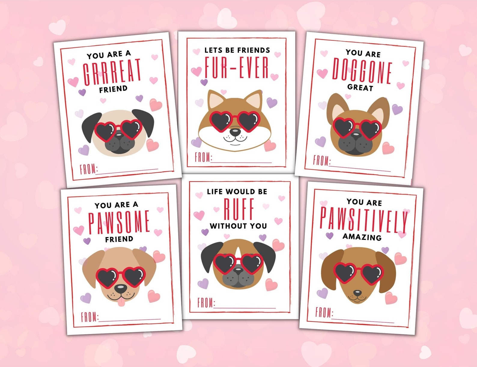 Printable Puppy Valentine's Day Cards. Instant Download Kids Valentine ...