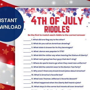 4th of July Riddles Printable Game, 4th of July Game, Printable Family ...