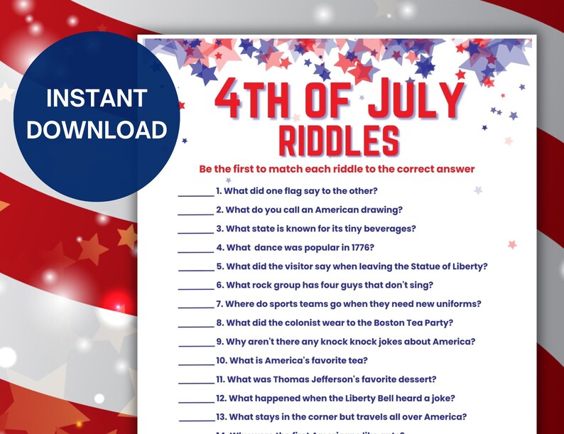 4th of July Riddles Printable Game, 4th of July Game, Printable Family ...