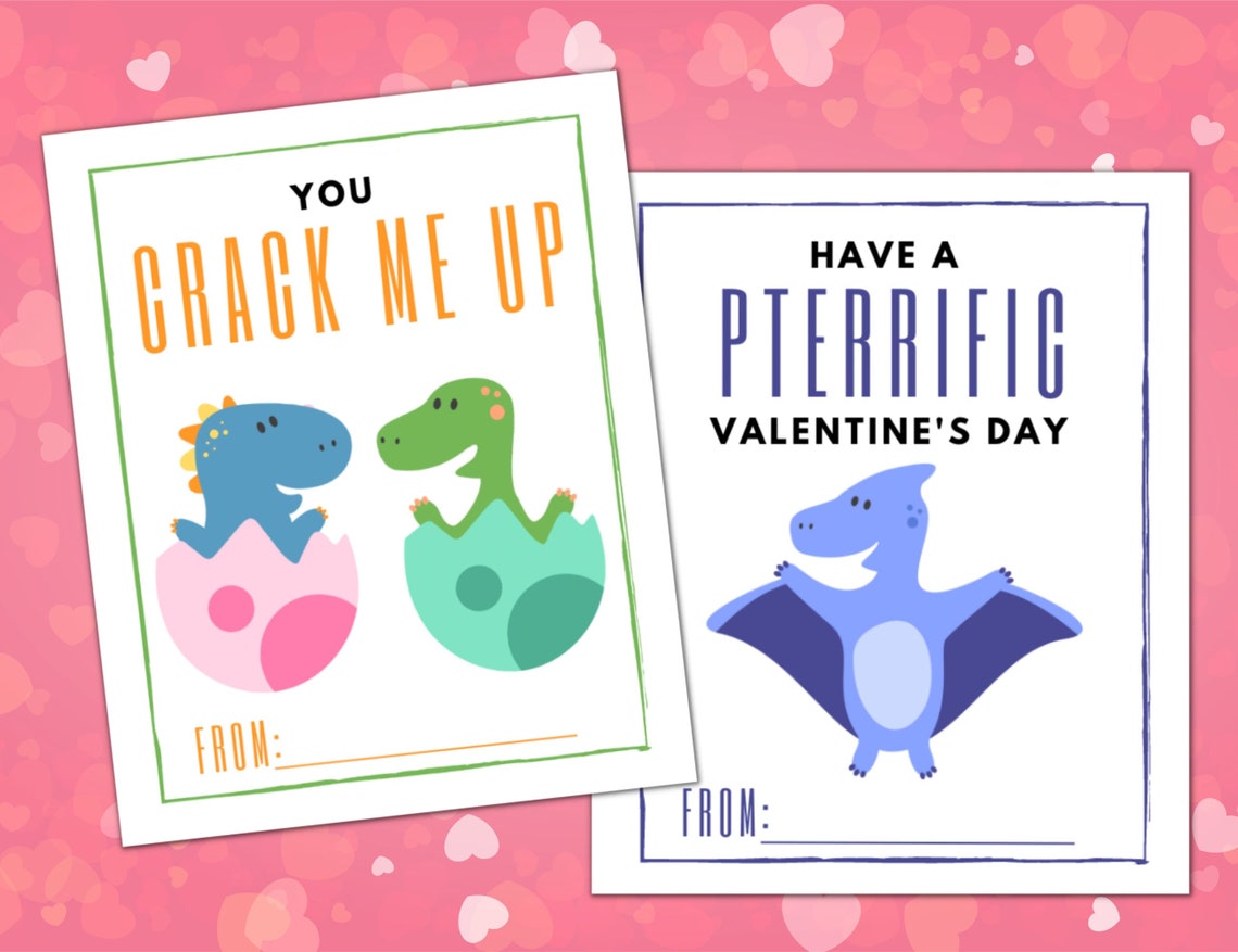 Printable Dinosaur Valentine's Day Cards. Instant PDF Download - Etsy