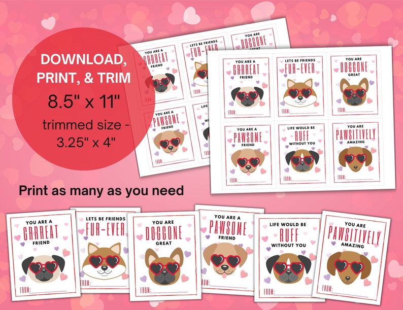 Printable Puppy Valentine's Day Cards. Instant Download Kids Valentine ...