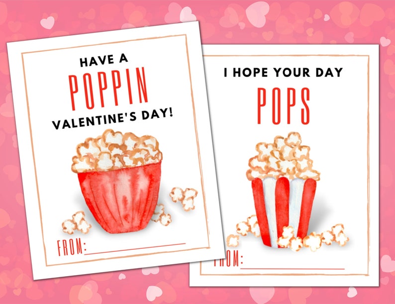 Popcorn Valentine Cards for Kids. Printable PDF. - Etsy