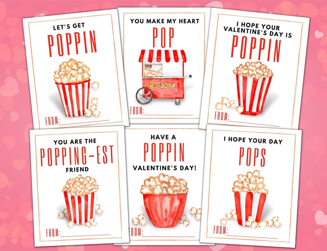 Popcorn Valentine Cards for Kids. Printable PDF. - Etsy