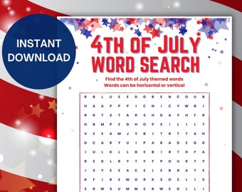 Fourth of July Word Search Printable Game, 4th of July Game, Printable ...