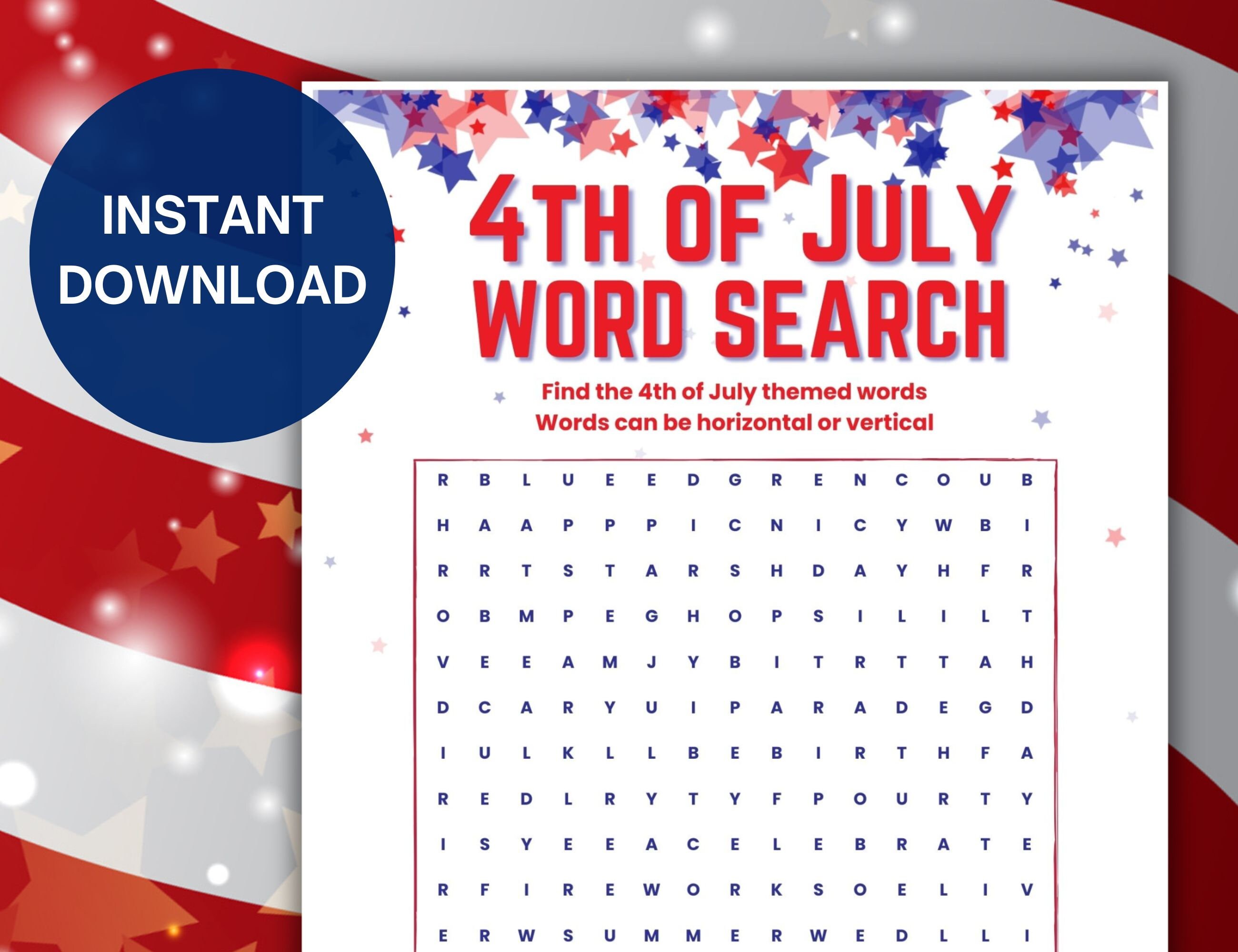 4th of July Word Search Printable Game, 4th of July Game, Printable ...