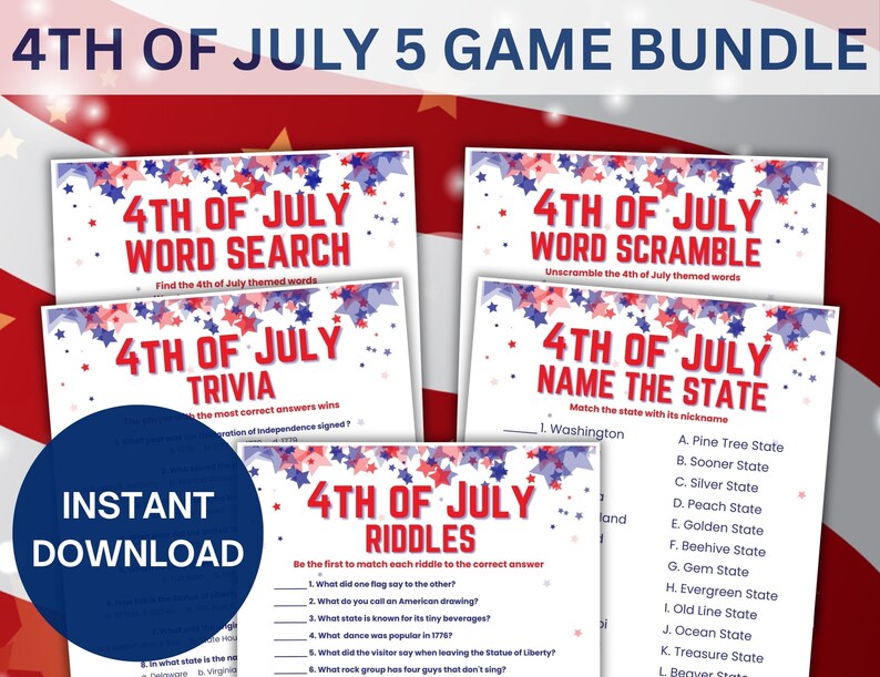 4th of July Printable Game Bundle, 4th of July Games, Printable Family ...