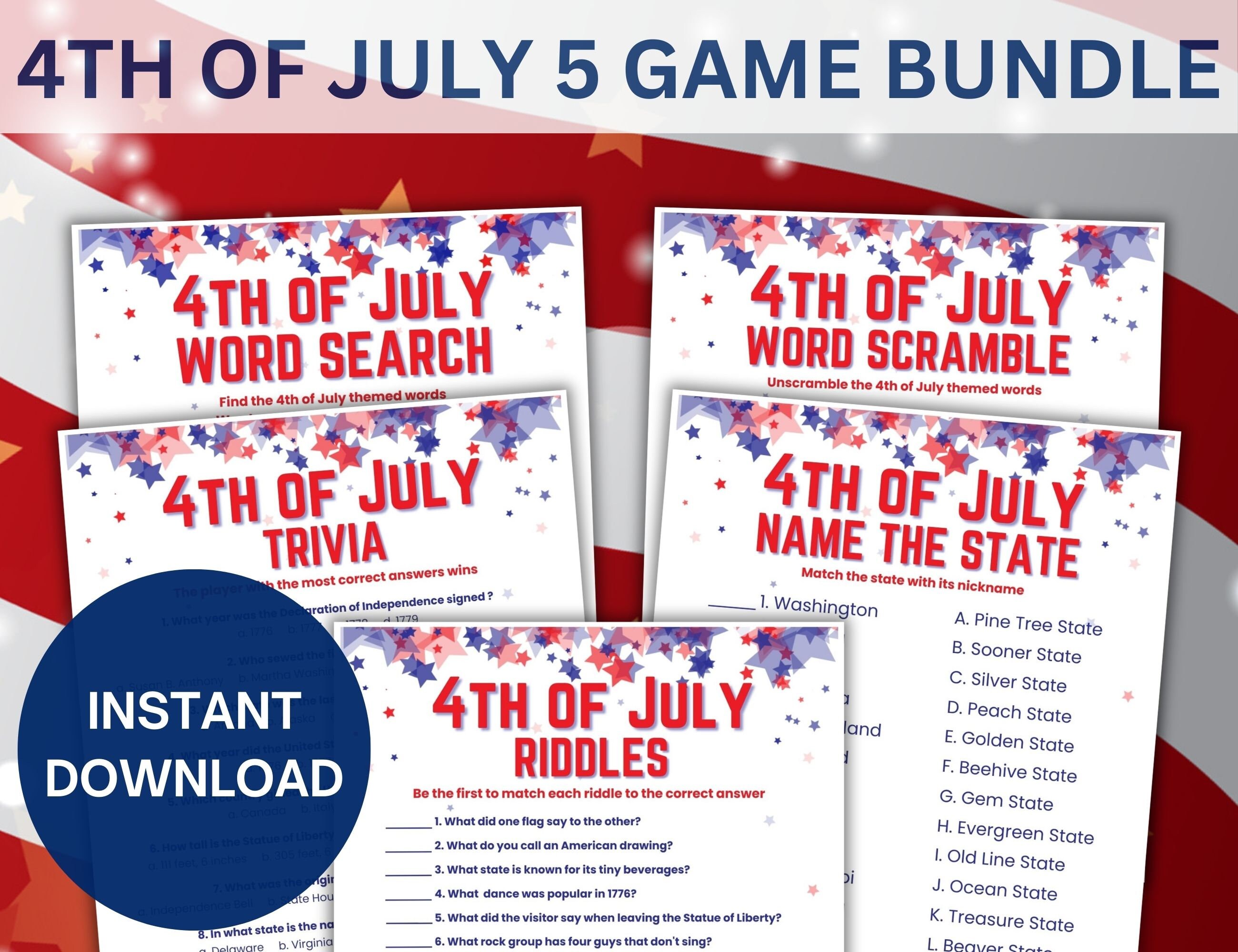 4th of July Printable Game Bundle, 4th of July Games, Printable Family ...