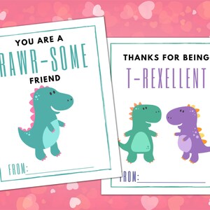 Printable Dinosaur Valentine's Day Cards. Instant PDF Download - Etsy