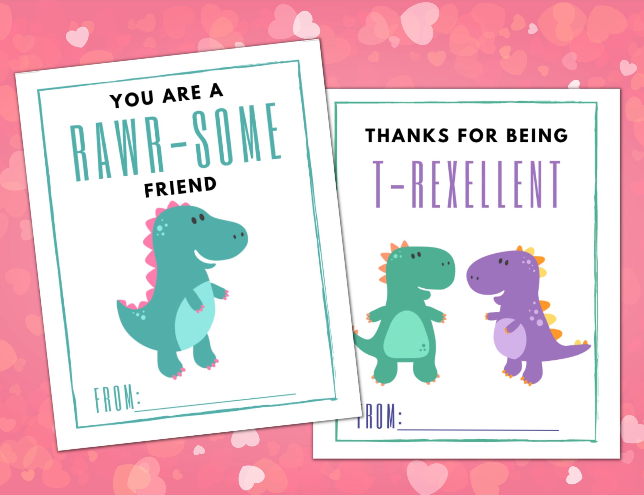 Printable Dinosaur Valentine's Day Cards. Instant PDF Download - Etsy